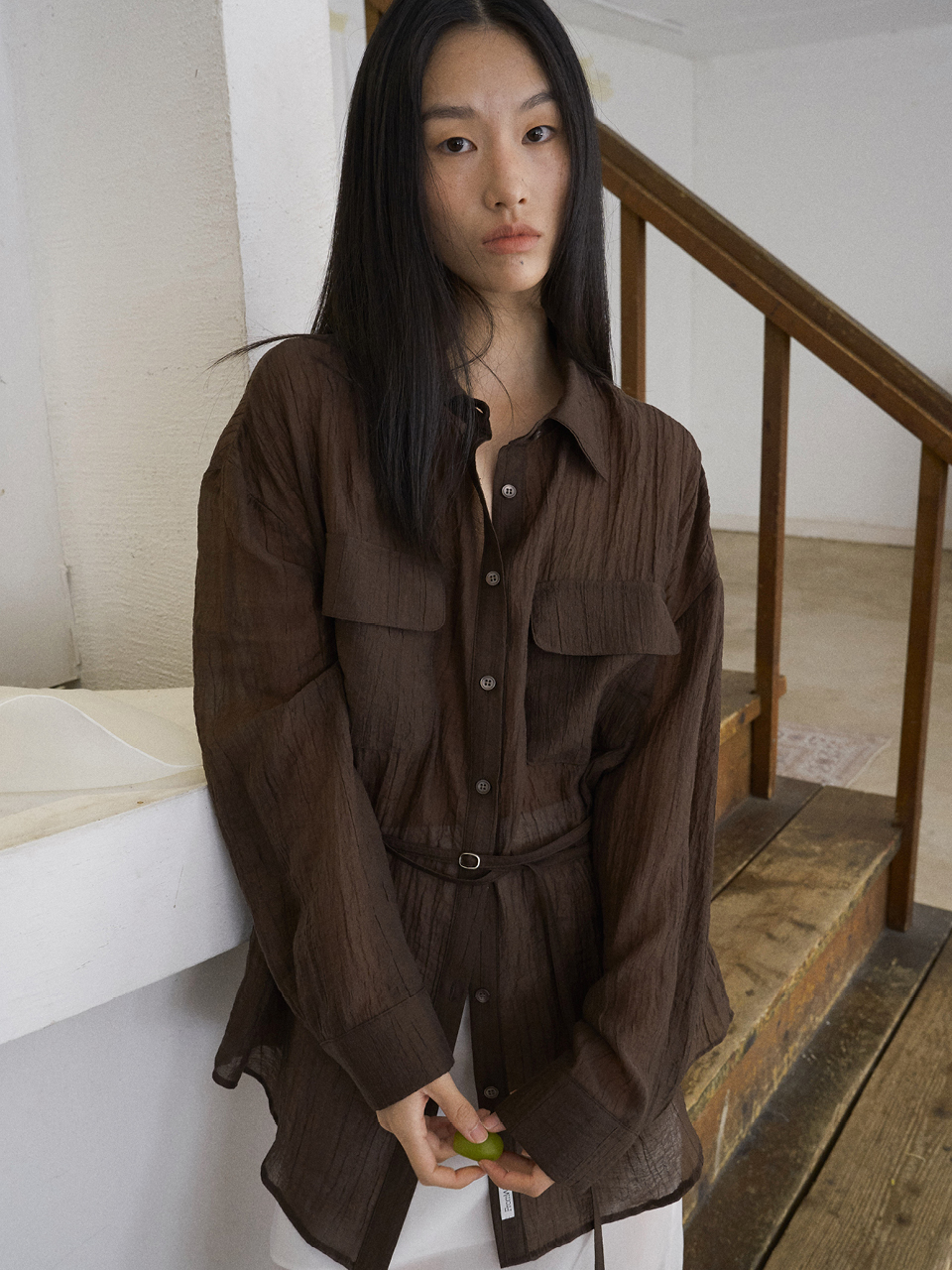 Belted Sheer Shirt Brown | ファッション通販サイト NUGU