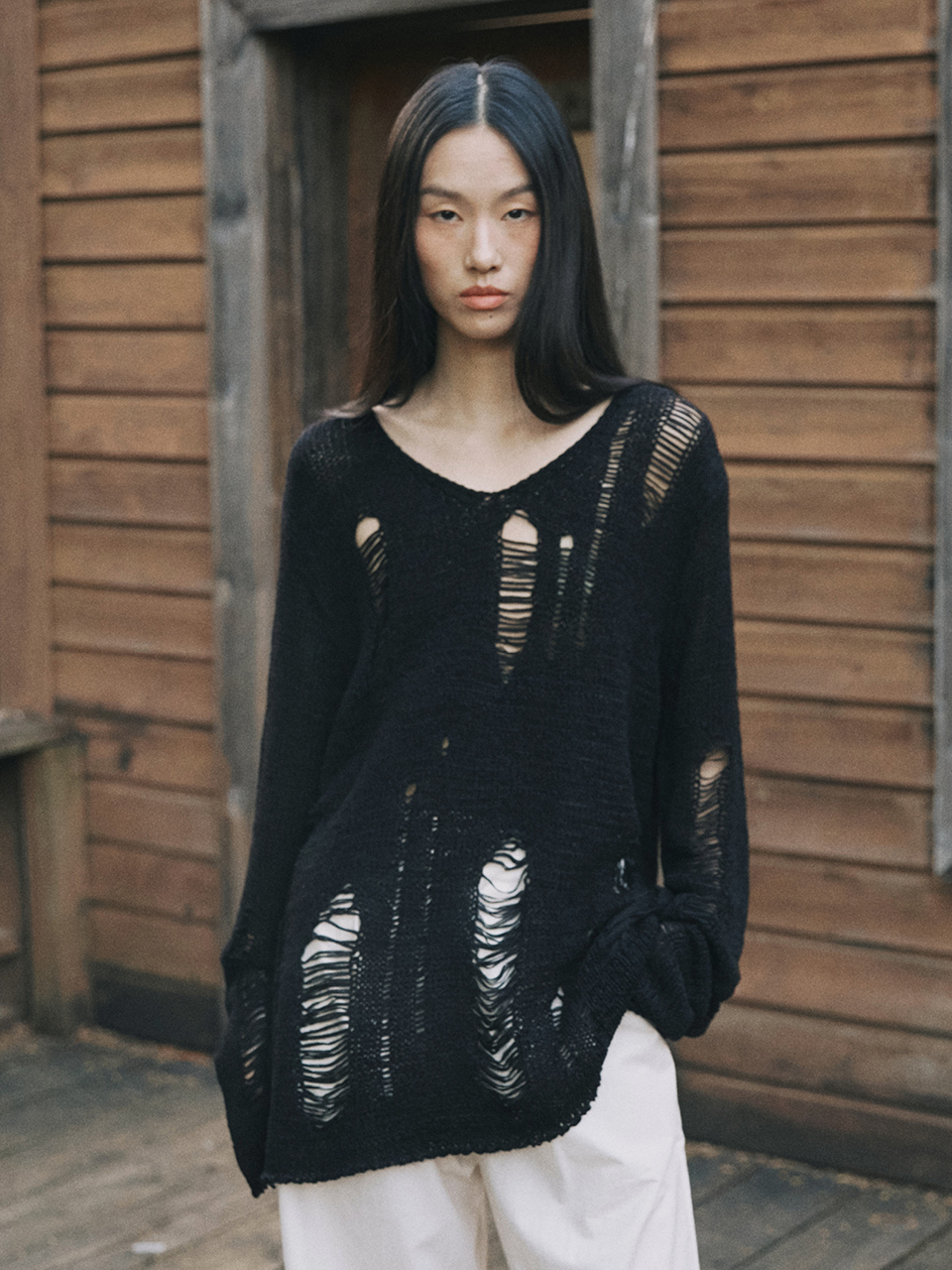 Tape Destroyed Sweater Black | ファッション通販サイト NUGU