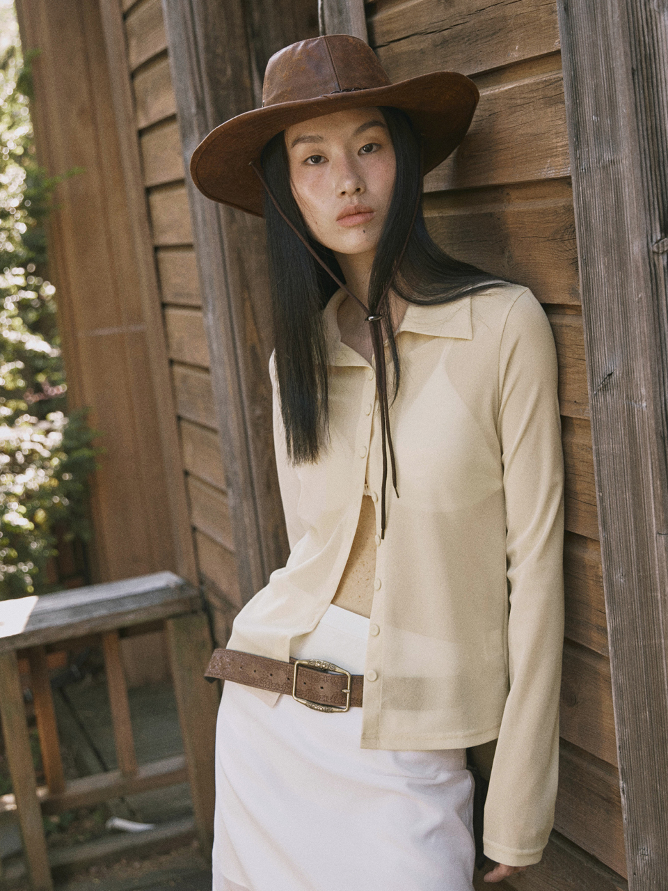 Mesh Collar Button Top Butter | ファッション通販サイト NUGU