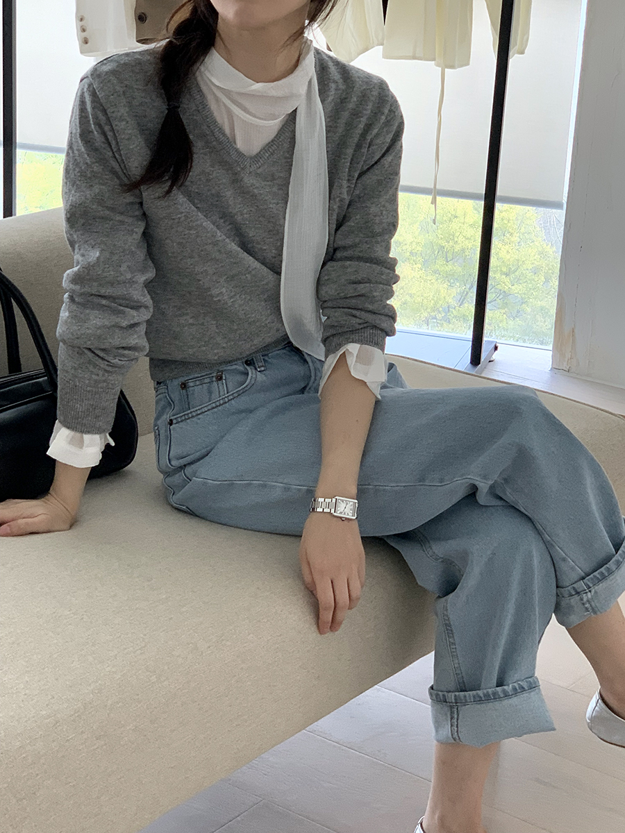 ベーシック絞りVネックニット4color | ファッション通販サイト NUGU