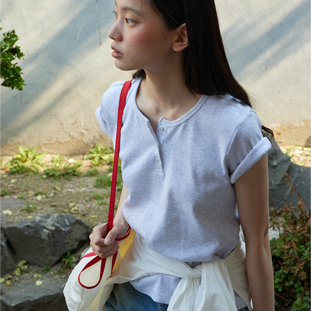 Henley Short Sleeve T-Shirt_LIGHT GREY | ファッション通販サイト NUGU