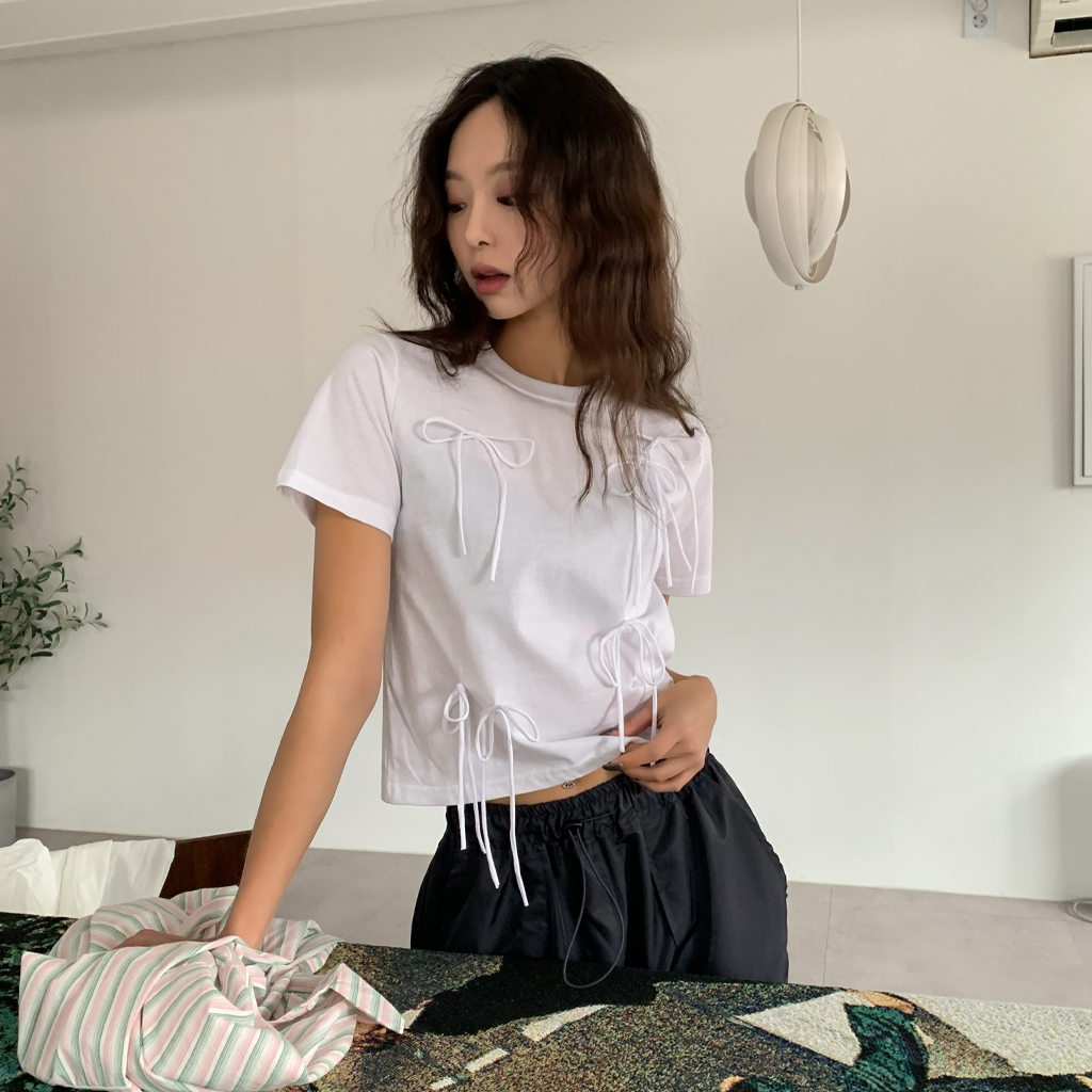 リボンポイント半袖Tシャツ-3color | ファッション通販サイト NUGU