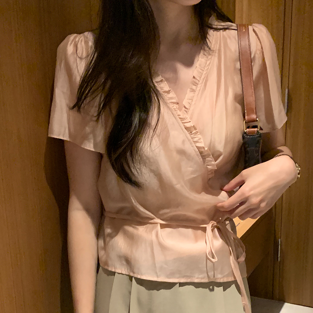 [3color]Vネックラップブラウス | ファッション通販サイト NUGU