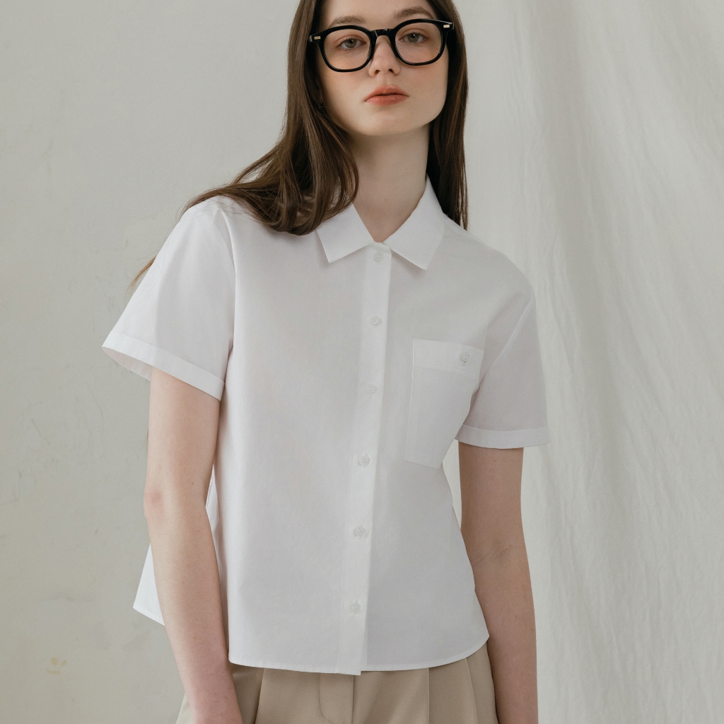 Roll-up Plain Crop Half Shirt_WHITE | ファッション通販サイト NUGU