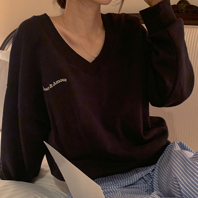 Vネックステッチルーズフィットスウェット(3color) | ファッション通販サイト NUGU