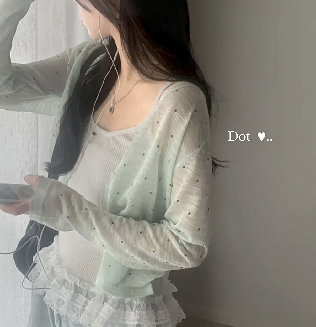 ドットシースルーVネックカーディガン-3color | ファッション通販サイト NUGU