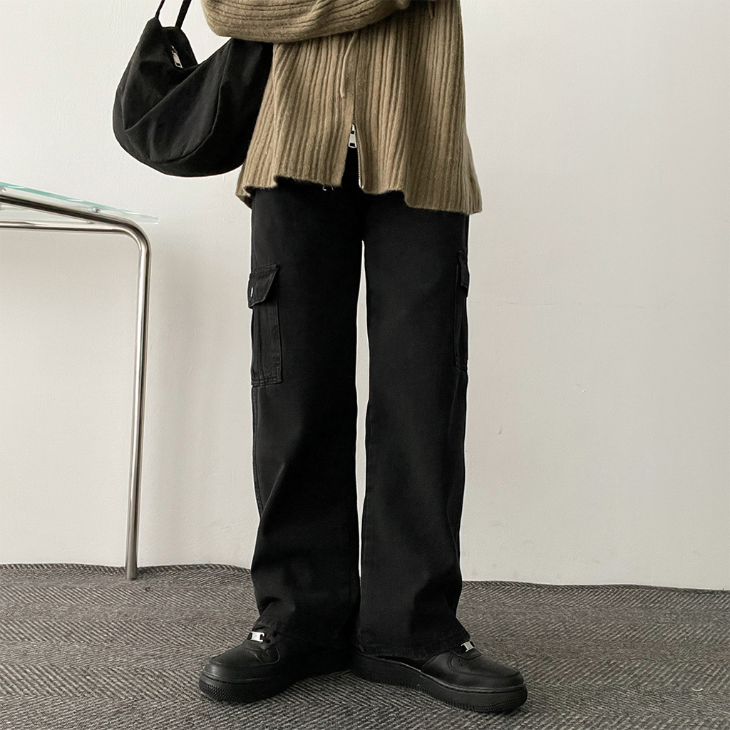 セミワイドブラックデニムカーゴパンツ | ファッション通販サイト NUGU