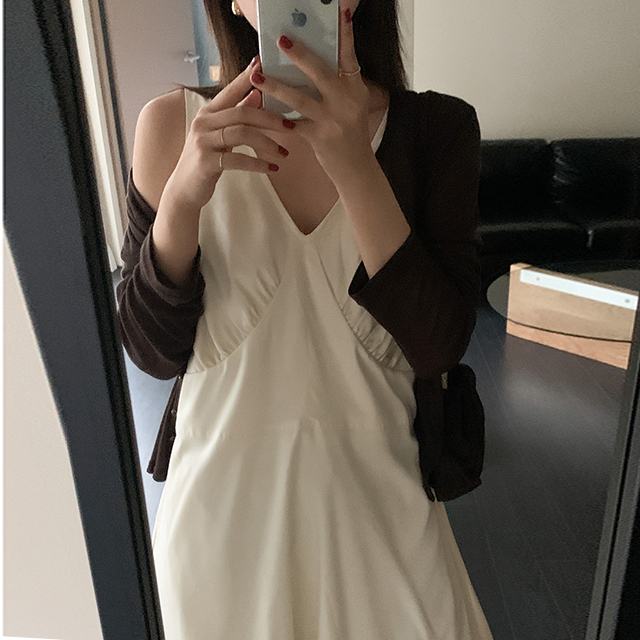 [2color]Vネックノースリーブバルーンレイヤードロングワンピース | ファッション通販サイト NUGU