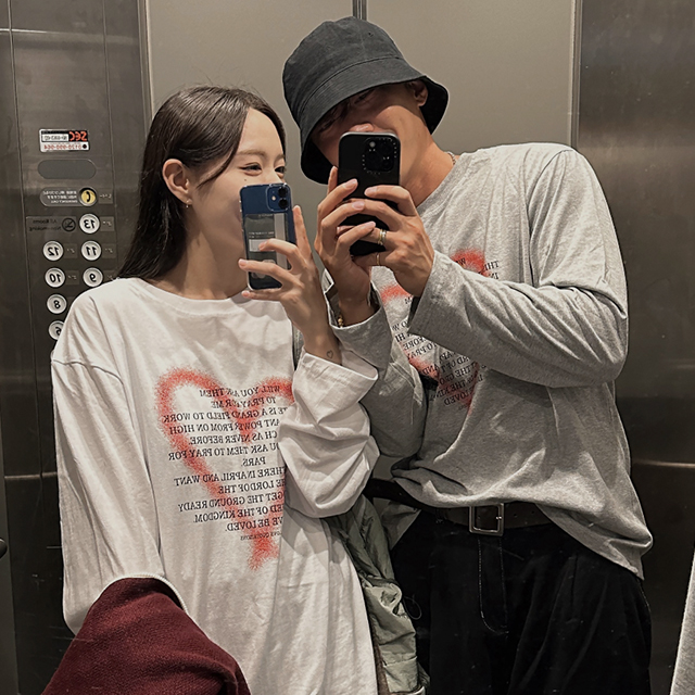 (UNISEX) ハートレタリング長袖Tシャツ | ファッション通販サイト NUGU