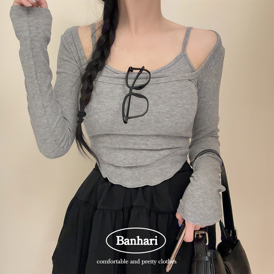 [SET]クロップドキャミソール＋Uネックスリム無地Tシャツ | ファッション通販サイト NUGU