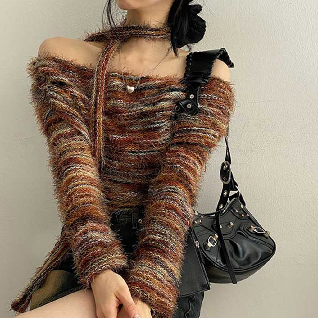 [2color/set] メランジオフショルマフラーニット | ファッション通販サイト NUGU