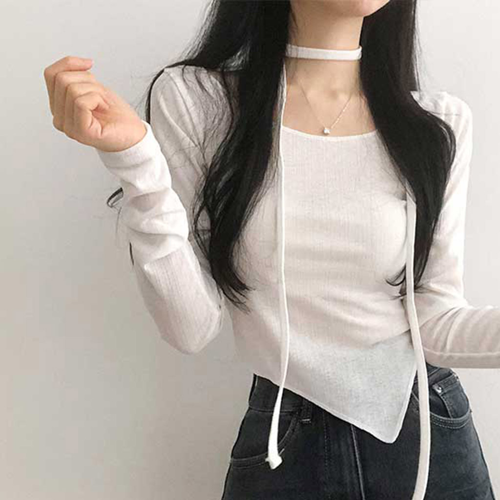 [3color/チョーカーset] アンバランスUネックチョーカーTシャツ|ファッション通販サイトNUGU