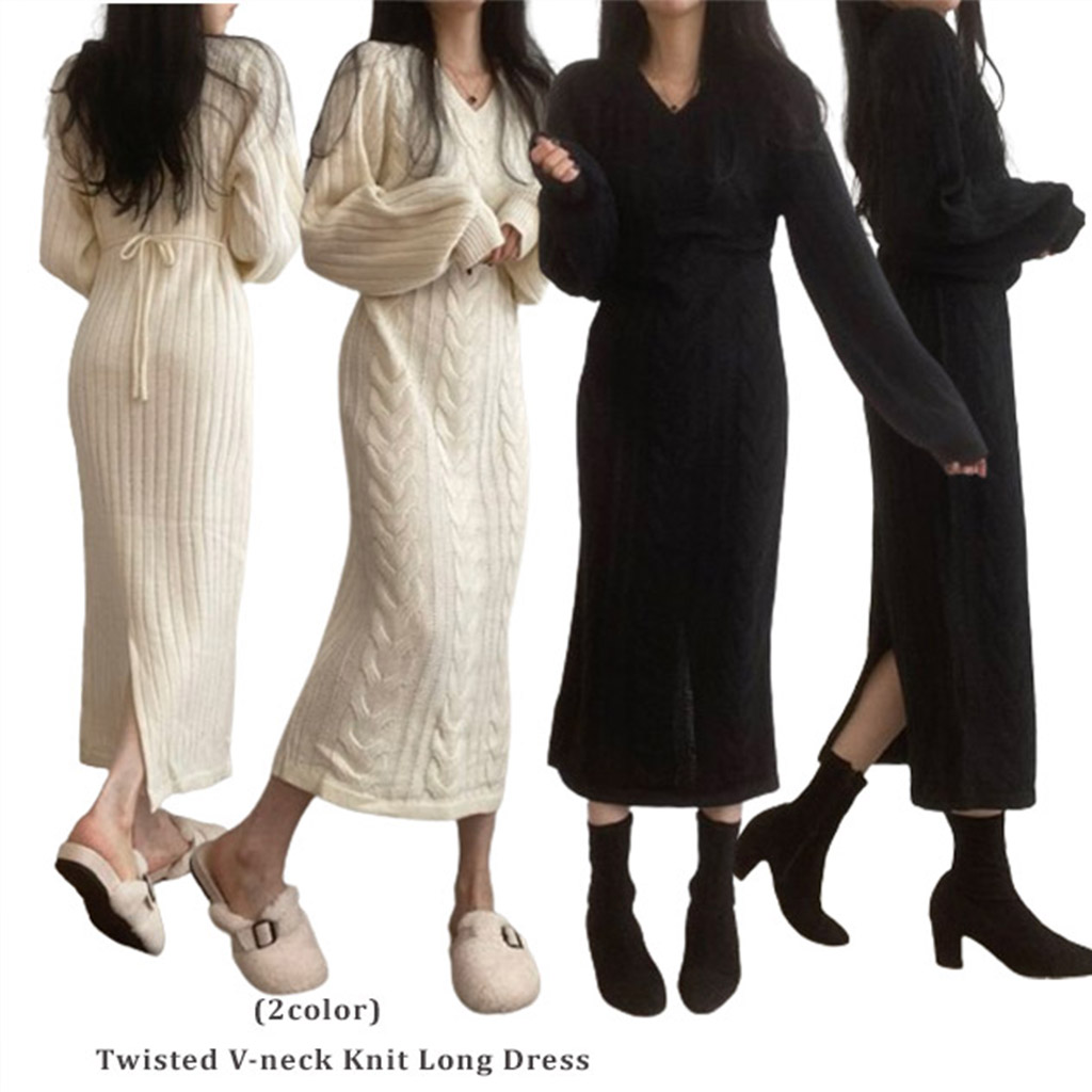 [2color] 紐ツイストVネックロングワンピース | ファッション通販サイト NUGU