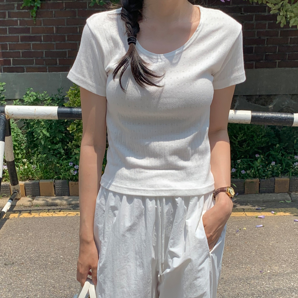 Uネックパンチング半袖Tシャツ4color! | ファッション通販サイト NUGU