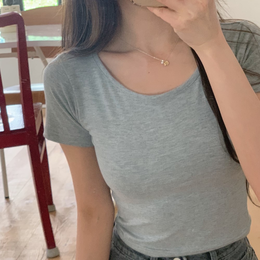 Uネックスリム半袖クロップドTシャツ(4color) | ファッション通販サイト NUGU