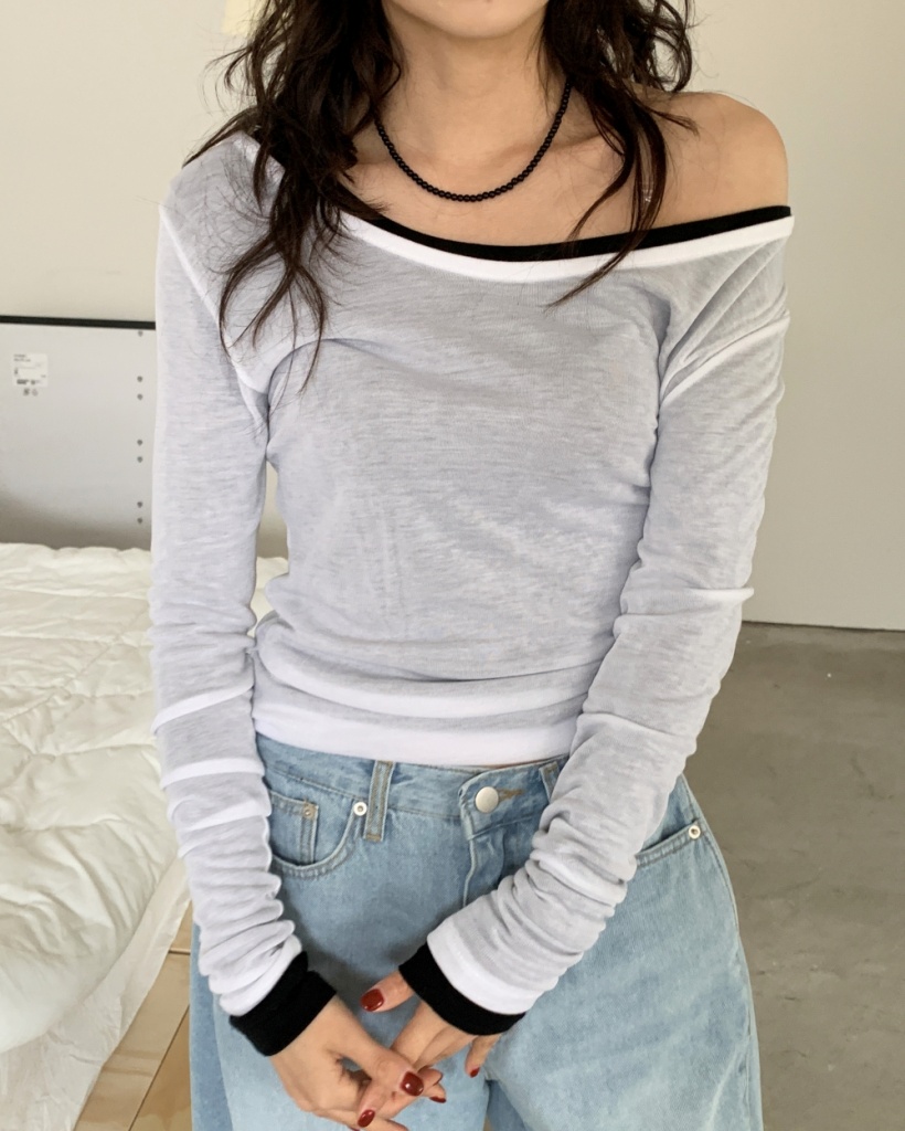 Uネックワンショルダーシースルー長袖Tシャツ | ファッション通販サイト NUGU