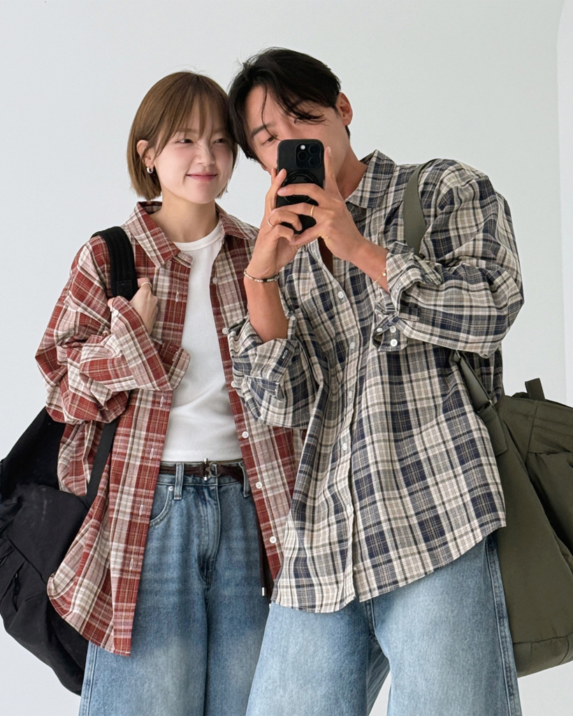 (UNISEX)オーバーサイズチェックシャツ | ファッション通販サイト NUGU