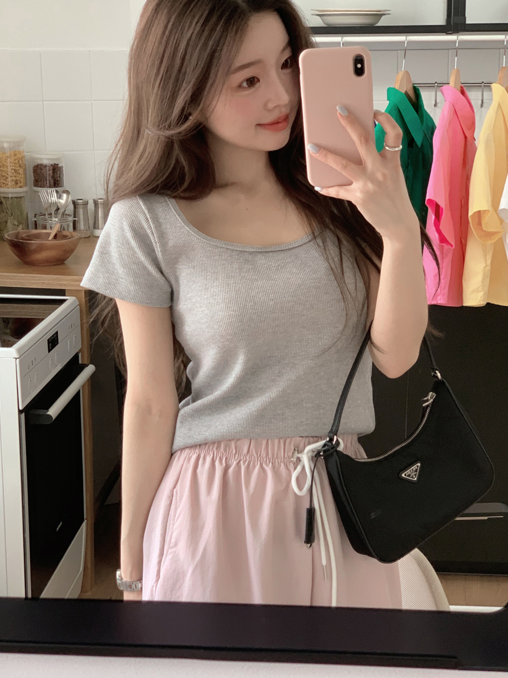 ワッフルスクエアネックスパン半袖Tシャツ(5color) | ファッション通販サイト NUGU