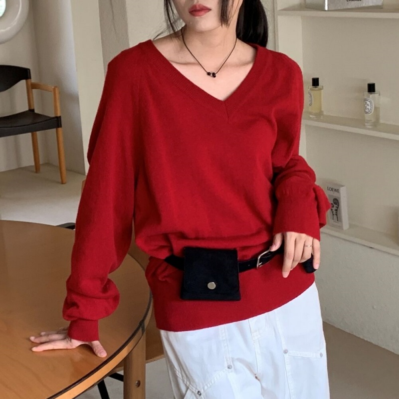 [7color]ルーズフィットオーバーサイズVネックニット | ファッション通販サイト NUGU