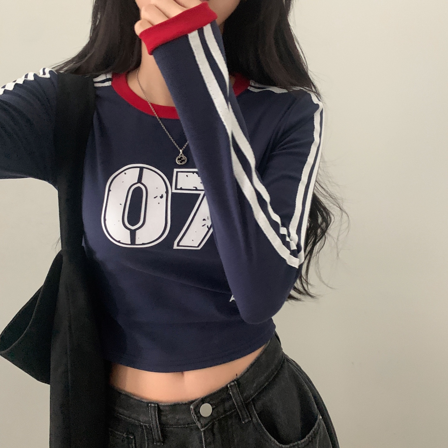 プリントラインクロップド長袖Tシャツ-4color | ファッション通販サイト NUGU