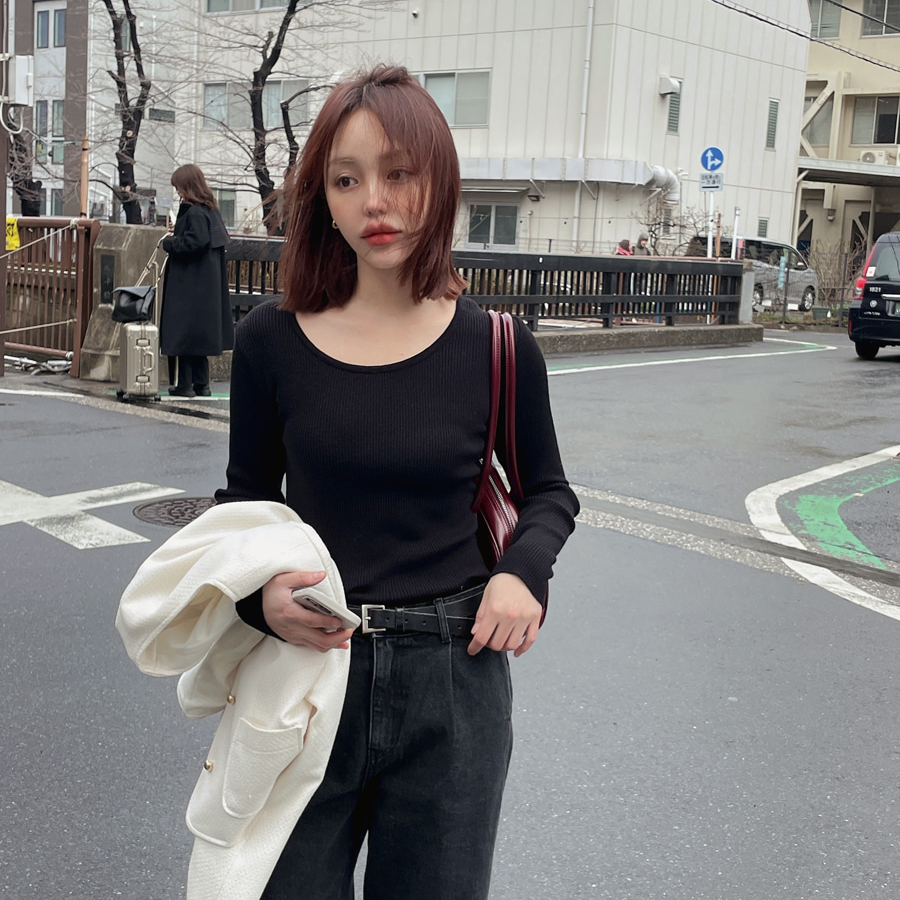 Uネックリブニット(4color) | ファッション通販サイト NUGU