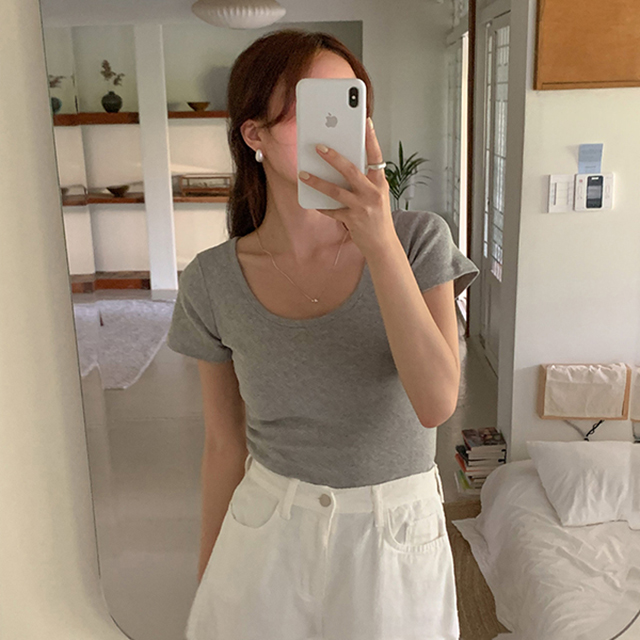 ラウンドネック夏レイヤードスリム半袖 | ファッション通販サイト NUGU