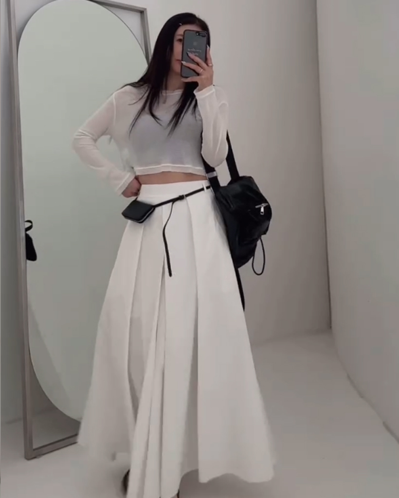 Cotton nylon pleats skirt (Ivory) | ファッション通販サイト NUGU