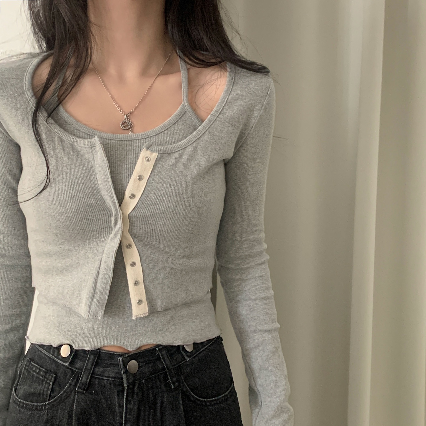 [set/3color] クロップドカーディガン＋ホルターノースリーブ | ファッション通販サイト NUGU