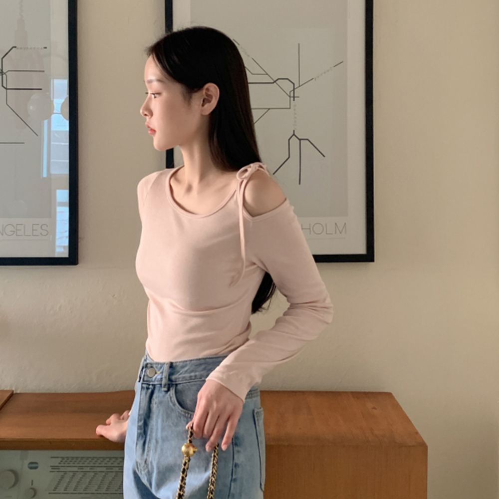 [5color]肩開きリボンTシャツ | ファッション通販サイト NUGU