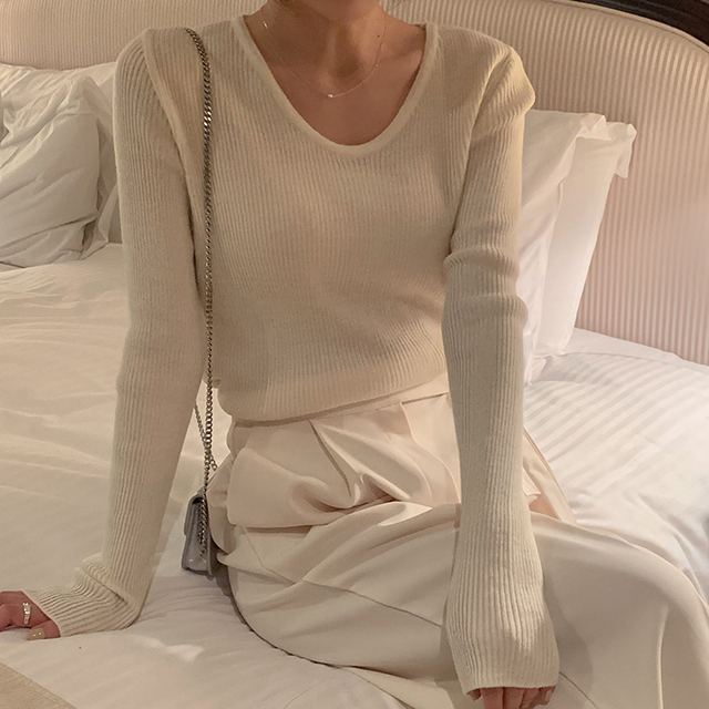 Uネックリブスリムスリムニット(4color) | ファッション通販サイト NUGU